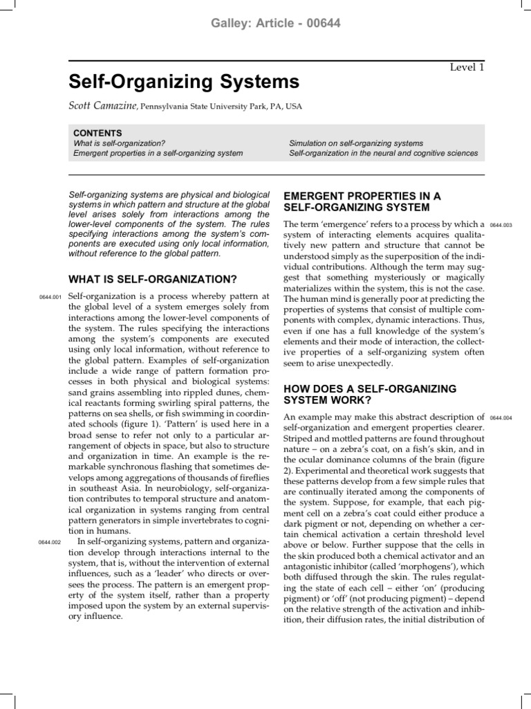 Self-Organizing Systems | PDF | System | Self Organization