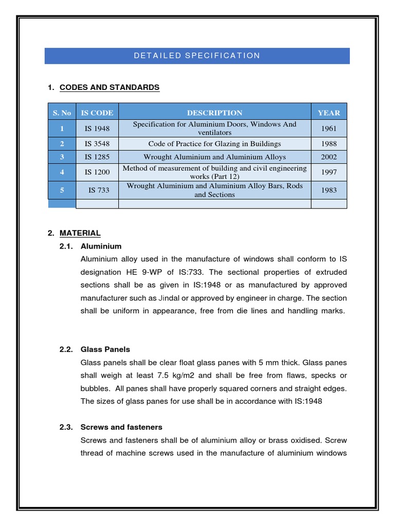Aluminium Windows Specifications Guide | PDF | Window | Screw