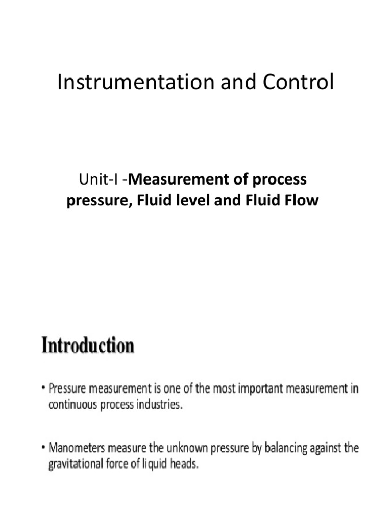Instrumentation and Control: Unit-I - Measurement of Process | PDF ...