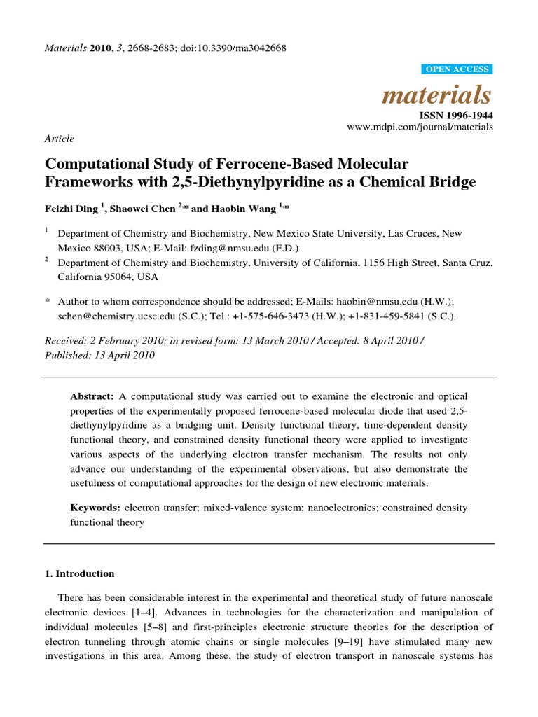 Materials: Computational Study of Ferrocene-Based Molecular Frameworks ...
