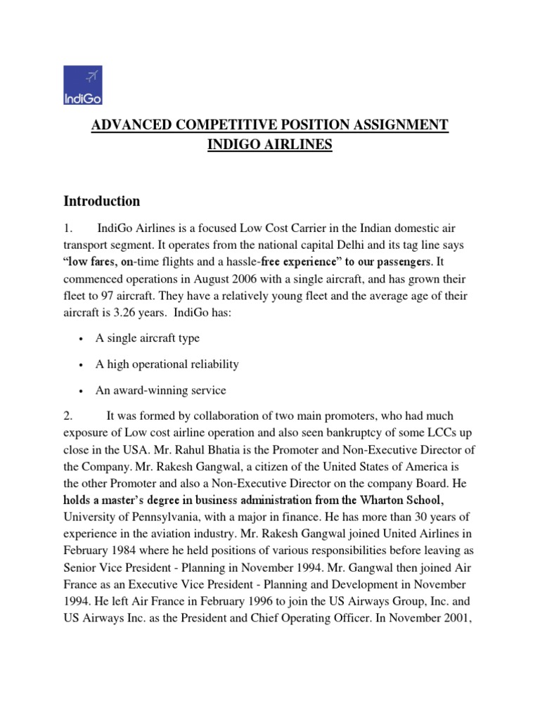 Advanced Competitive Position Assignment Indigo Airlines | PDF | Low Cost Carrier | Airlines