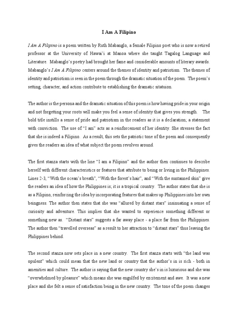 I Am A Filipino poem explores identity, patriotism | PDF | Poetry ...