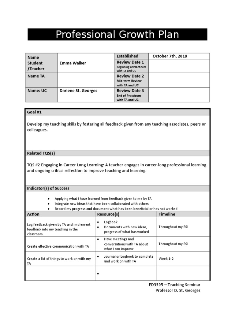Professional Growth Plan | PDF | Lesson Plan | Teachers