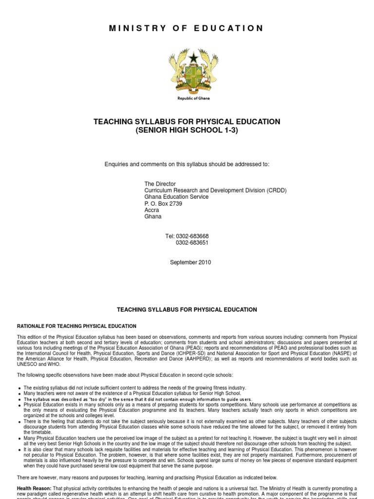 SHS Physical Education Teaching Syllabus | PDF | Physical Education ...