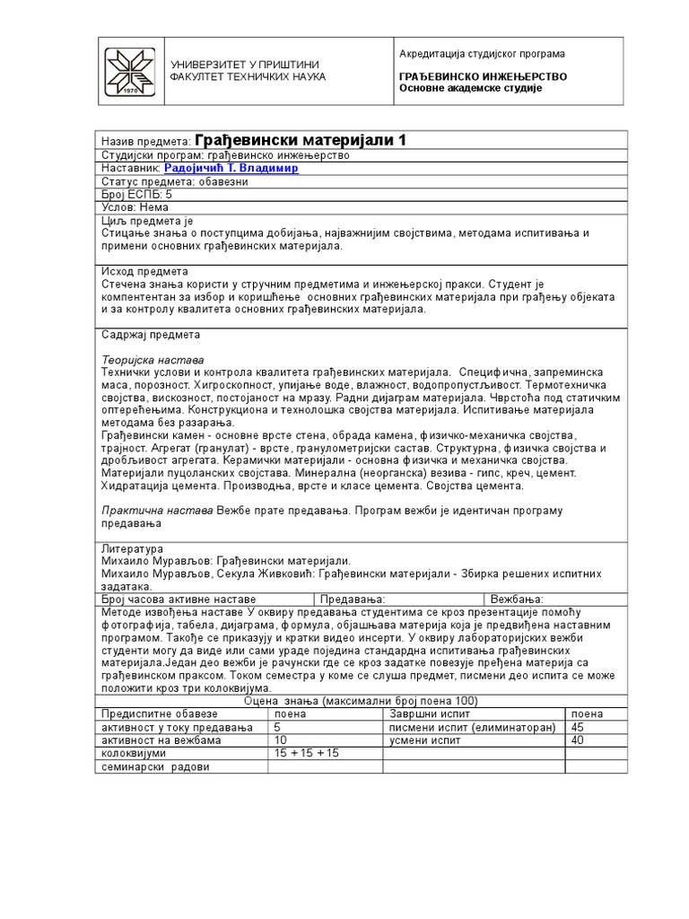 Gradjevinski Materijali 1 | PDF