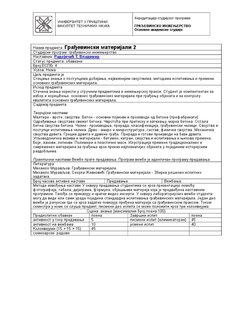 Gradjevinski Materijali 2 | PDF