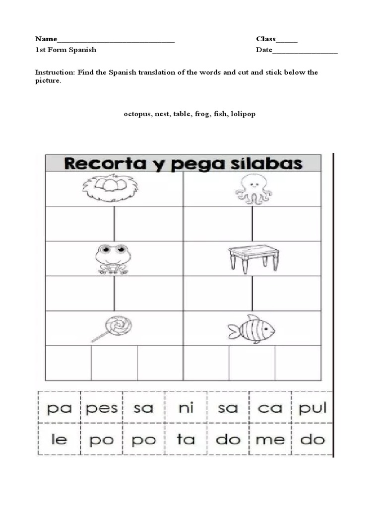1st Form Spanish Date - Instruction: Find The Spanish Translation of ...