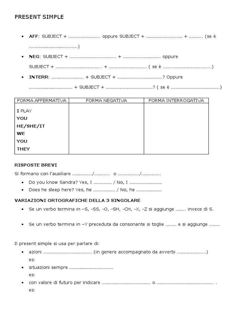 Present Simple Theory and Exercises ITALIAN | PDF | Food And Drink | Meal