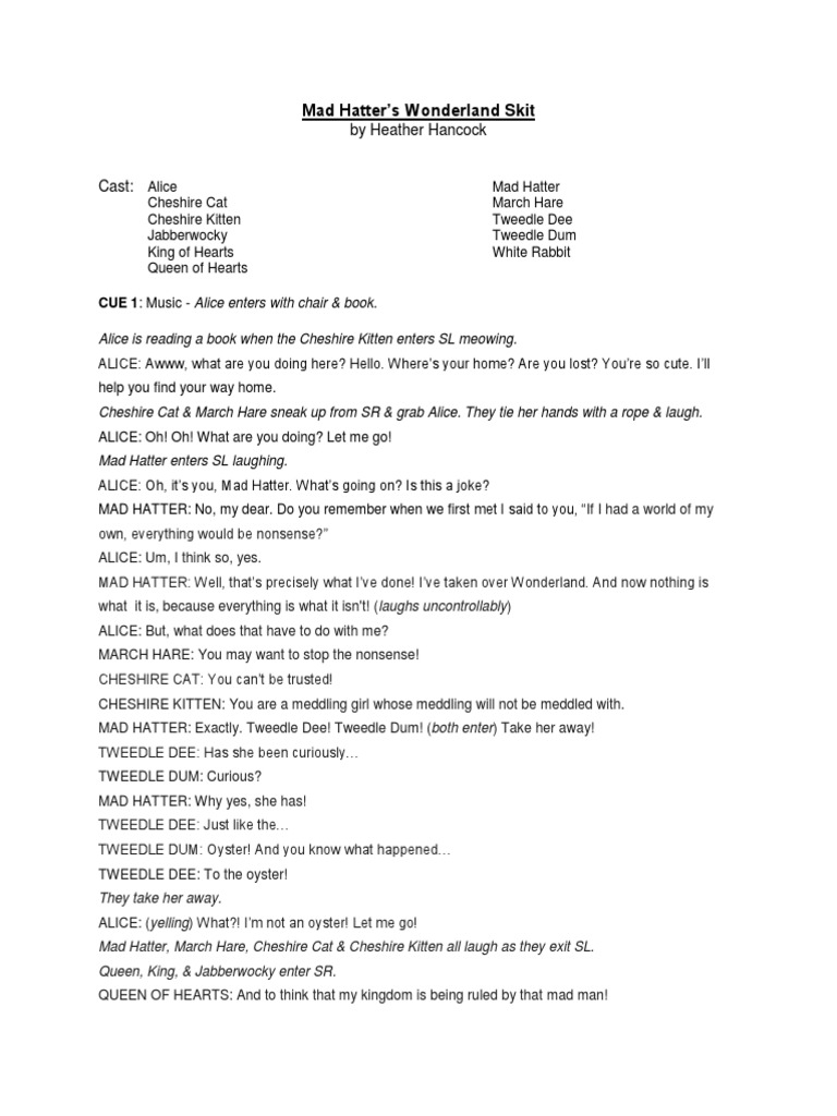 Mad Hatter's Wonderland Script | PDF | English Fantasy Novels | Lewis ...