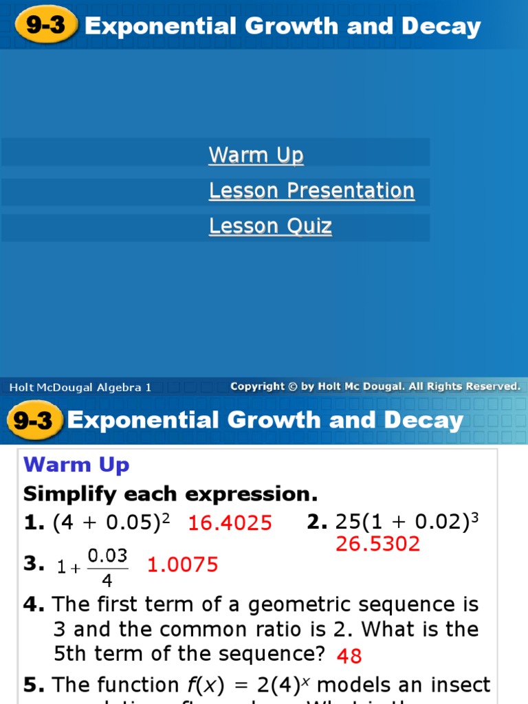 9-3 Exponential Growth and Decay | PDF | Compound Interest | Interest