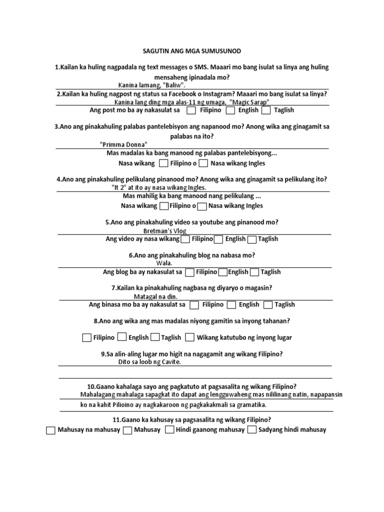 Sagutin Ang Mga Sumusunod | PDF