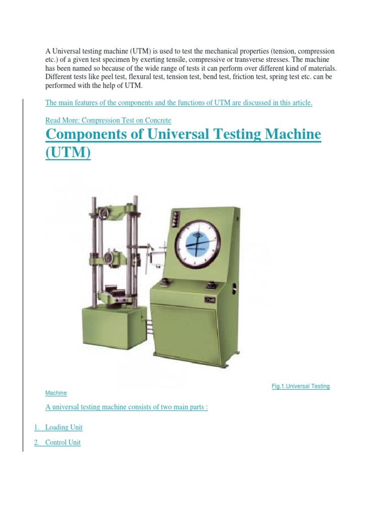 Components of Universal Testing Machine (UTM) | PDF | Machines | Stress ...