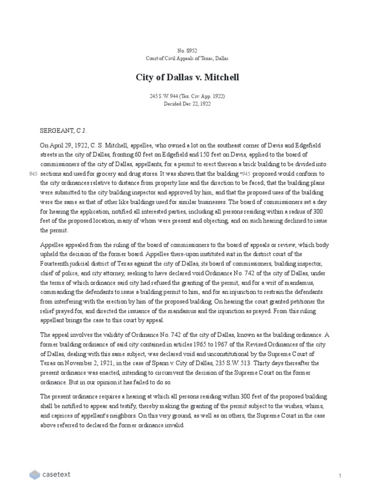 City of Dallas v. Mitchell | PDF | Judgment (Law) | United States ...