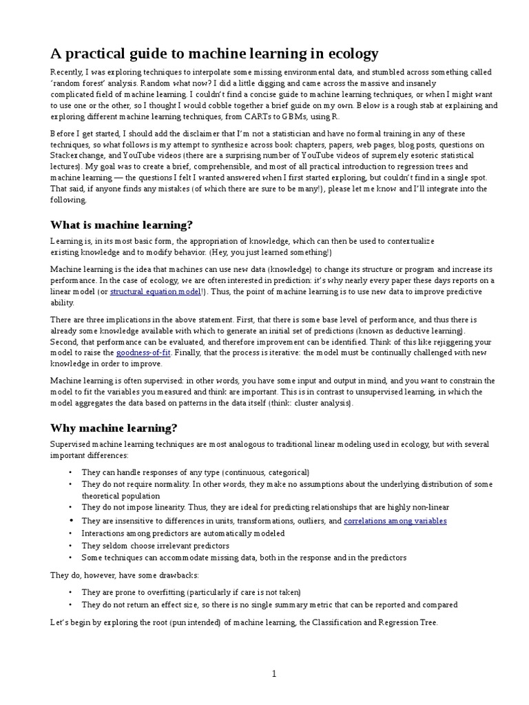 Machine Learning in Ecology | PDF | Mean Squared Error | Errors And ...