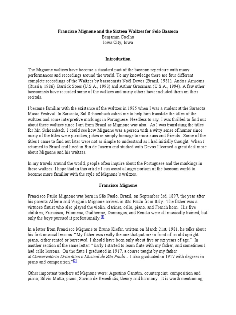 Benjamin Coelho Francisco Mignone and The Sixteen Waltzes For Solo ...