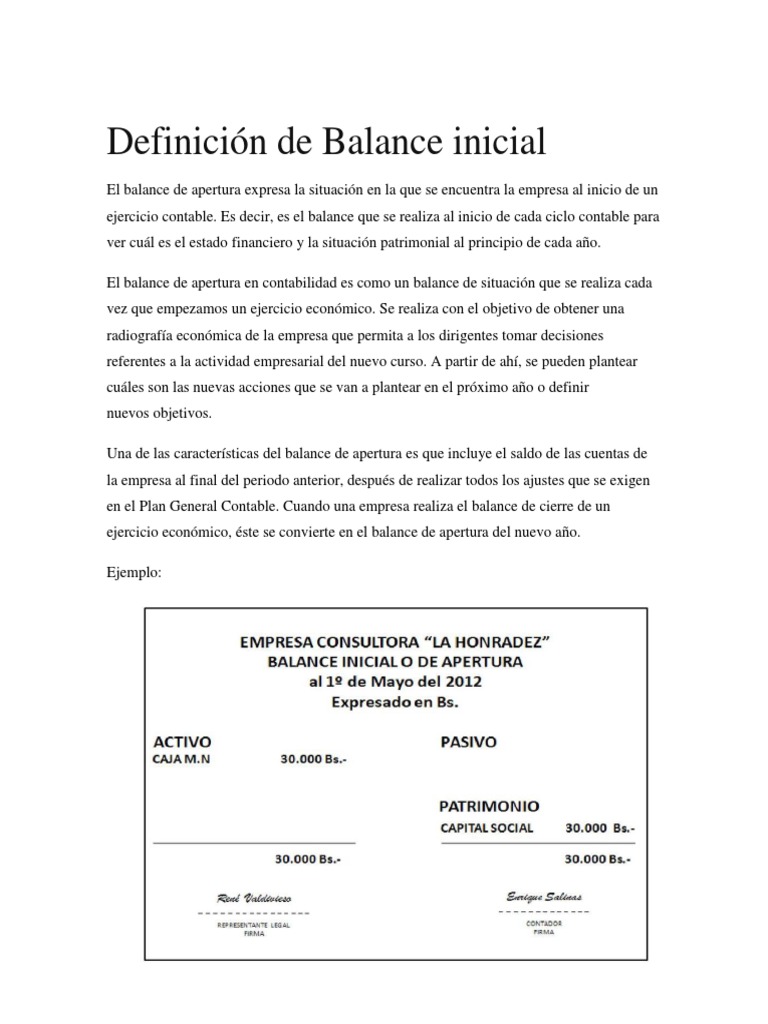 Definición de Balance Inicial | PDF | Hoja de balance | Contabilidad