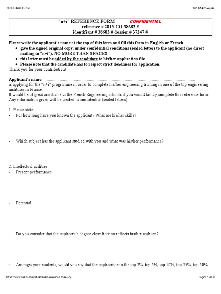 "N+I" Reference Form Reference # 2015-CO-38683 # Identifiant # 38683 ...