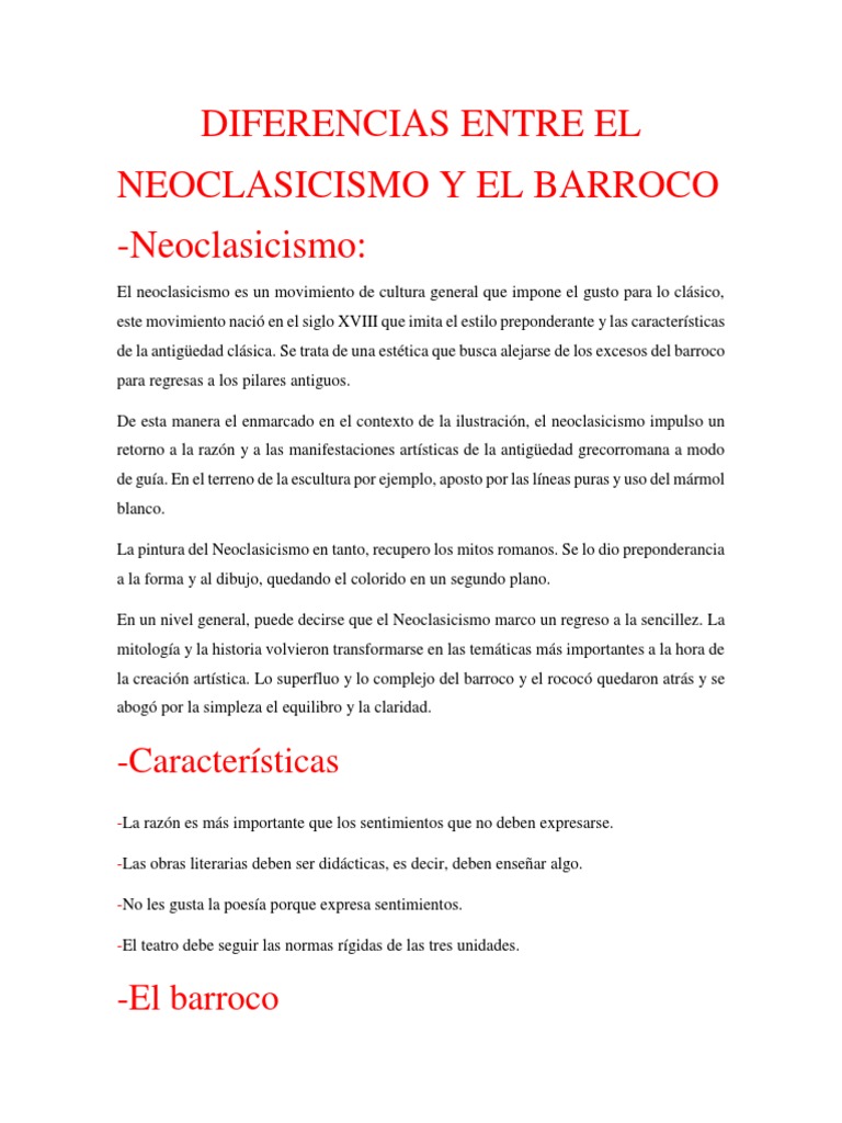 Diferencias Entre El Barroco y El Neoclasicismo | PDF | Barroco | Estética