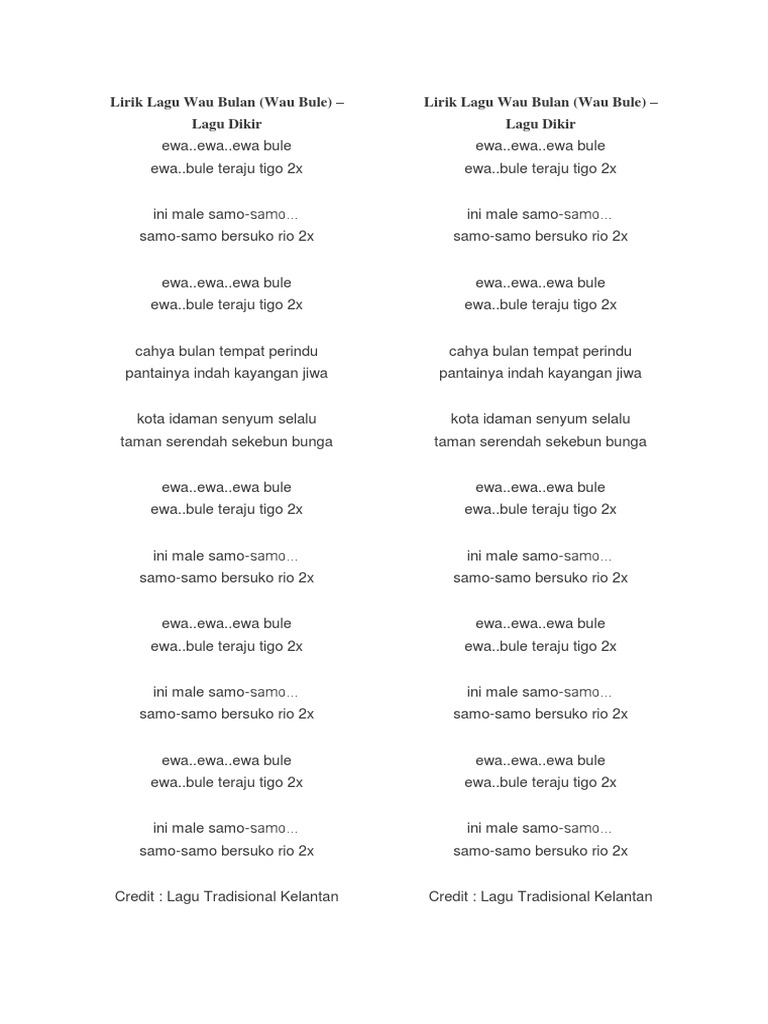 Lirik Lagu Wau Bulan | PDF