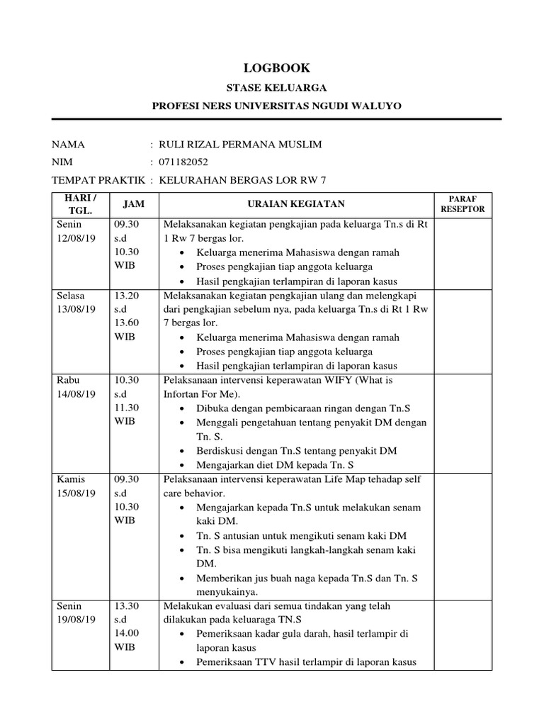 Logbook Keperawatan Keluarga | PDF
