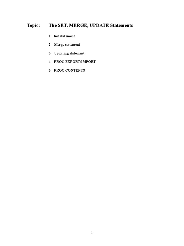 Topic: The SET, MERGE, UPDATE Statements | PDF | Sas (Software) | Comma ...