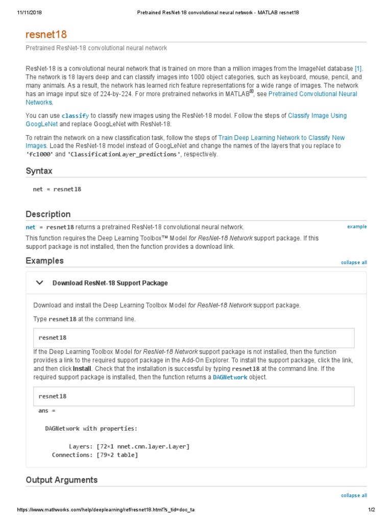 Pretrained ResNet-18 Convolutional Neural Network - MATLAB Resnet18 ...
