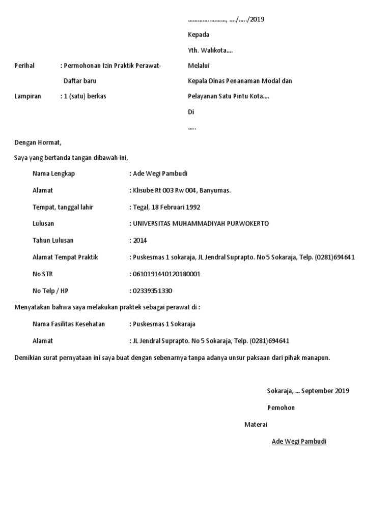 Surat Permohonan Pembuatan SIPP | PDF