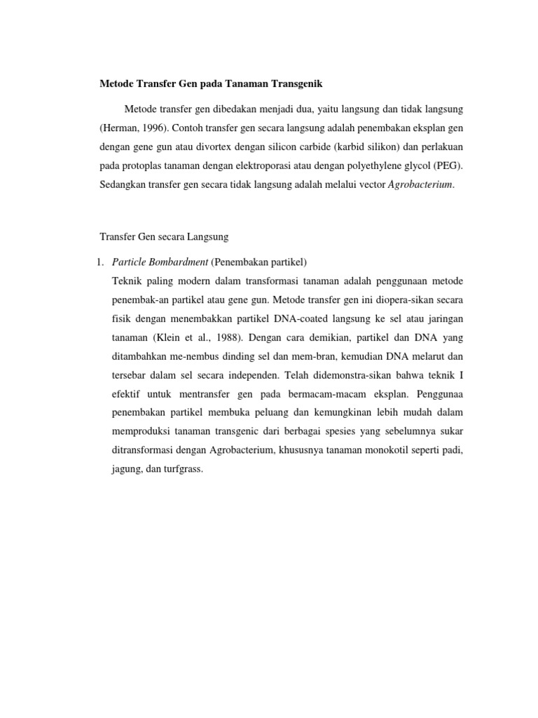 Metode Transfer Gen Pada Tanaman Transgenik | PDF | Sains & Matematika