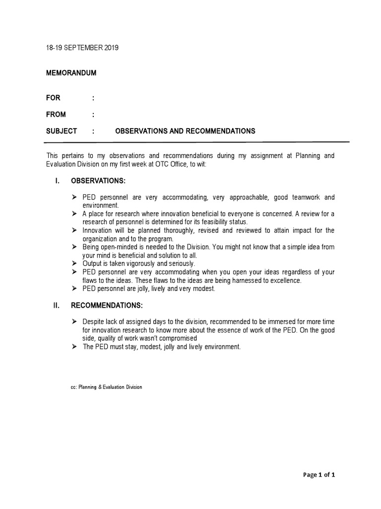 Observation and Recommendation | PDF | Career & Growth | Business