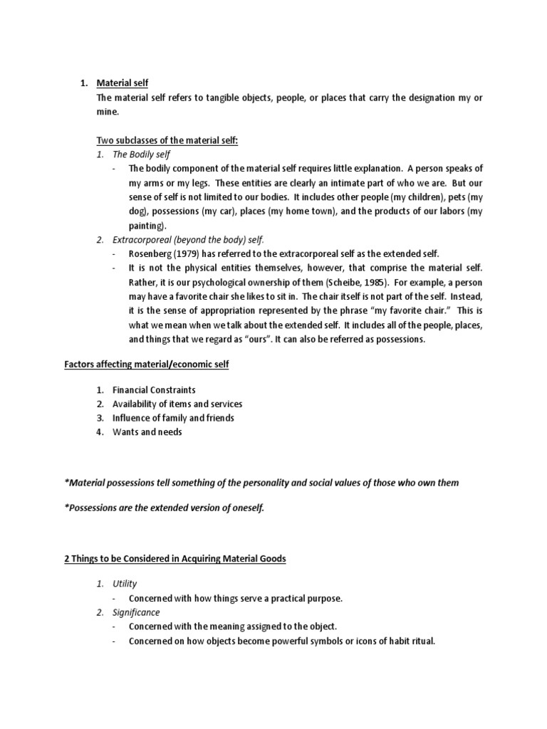 Material-Economic Self | PDF | Self | Ownership