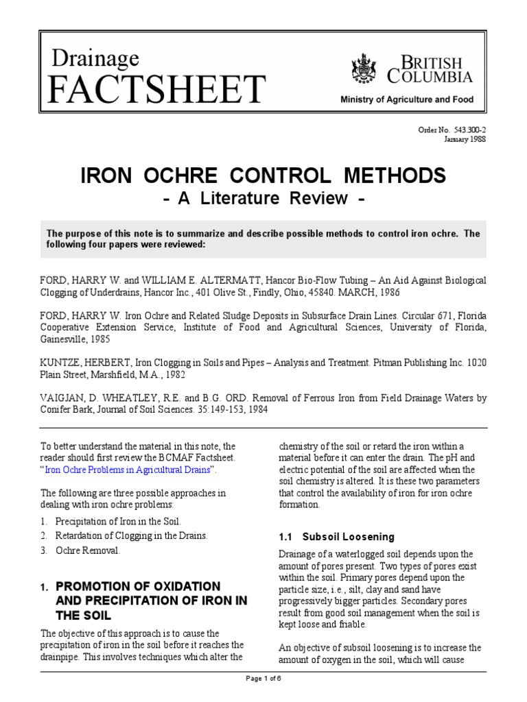 Iron Ochre Control Methods1 | PDF | Drainage | Soil