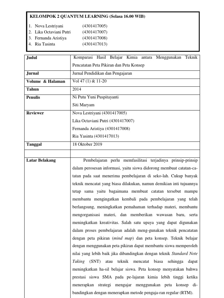 Review Jurnal Peta Pikiran Dan Peta Konsep | PDF