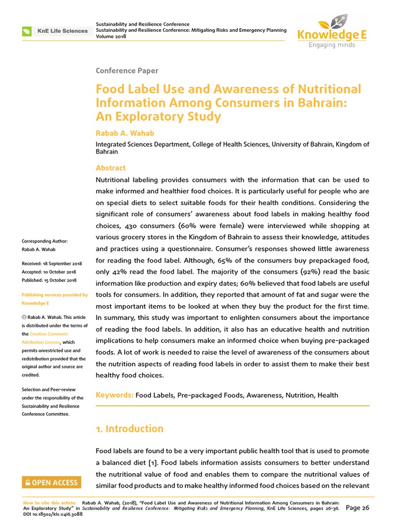 Food Label Use and Awareness of Nutritional | PDF | Healthy Diet | Foods