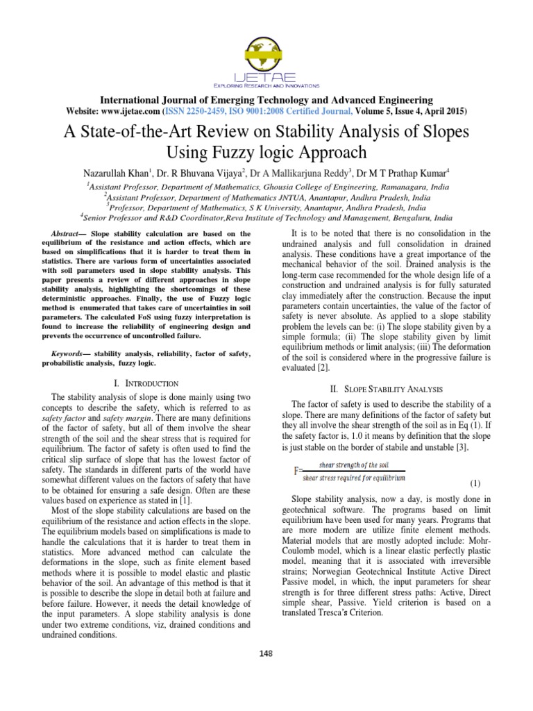 A State-of-the-Art Review On Stability Analysis of Slopes Using Fuzzy Logic Approach | PDF ...