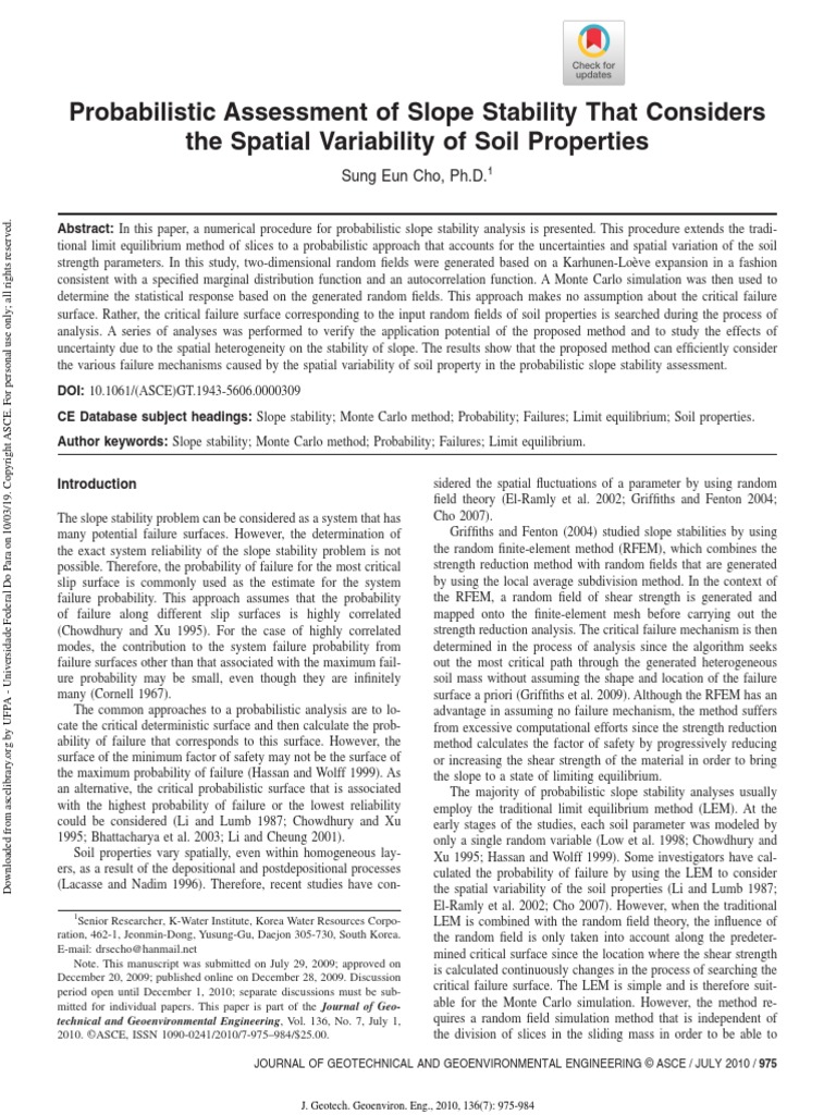 Probabilistic Assessment of Slope Stability That Considers The Spatial ...