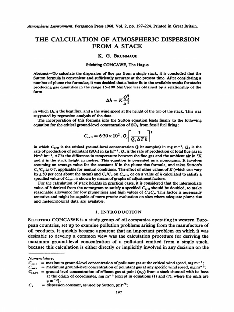 Calculation of Atmosferic Dispersion From Stack | PDF | Gases | Wound