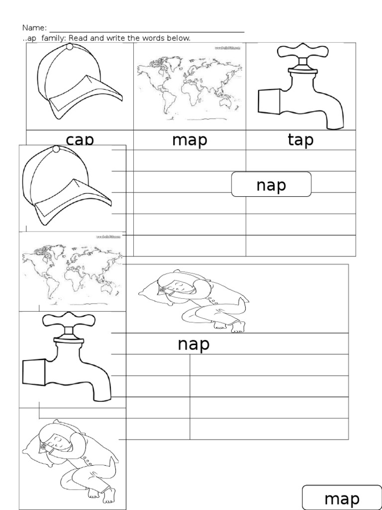 Cap Map Tap Nap: Name: - ..Ap Family: Read and Write The Words Below | PDF