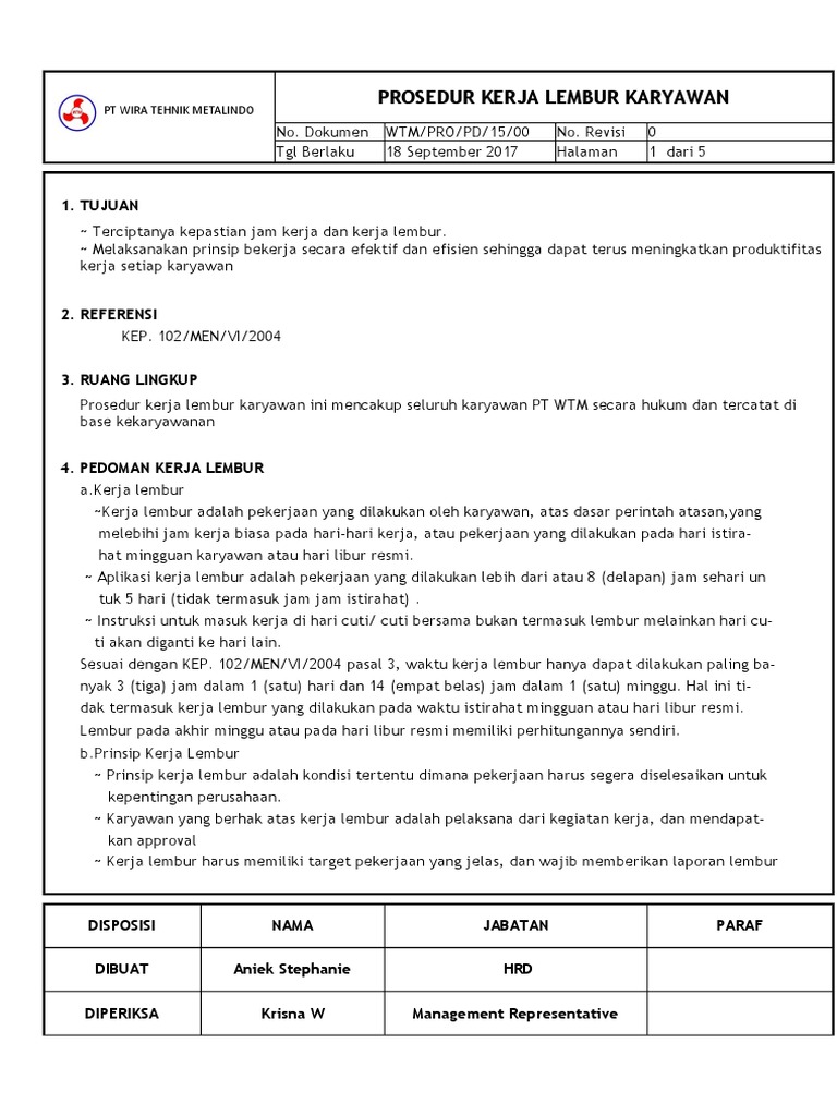 15 - Prosedur Lembur | PDF