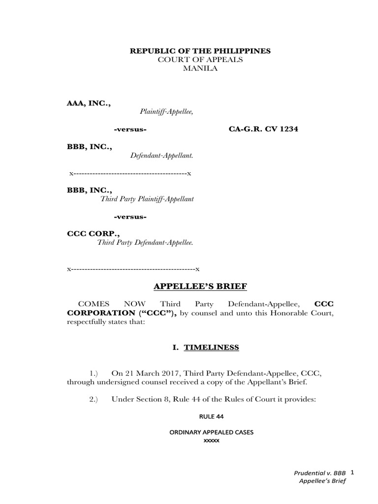 Sample Appellee's Brief | PDF | Subrogation | Negligence