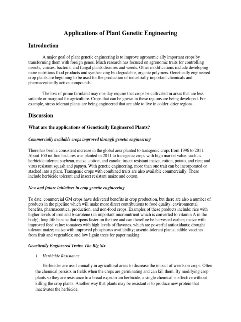 Applications of Plant Genetic Engineering | PDF | Genetically Modified ...
