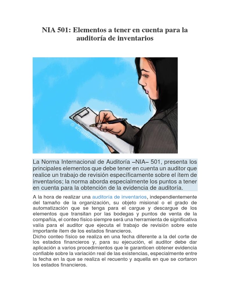 NIA 501 Elementos A Tener en Cuenta para La Auditoría de Inventarios. | PDF