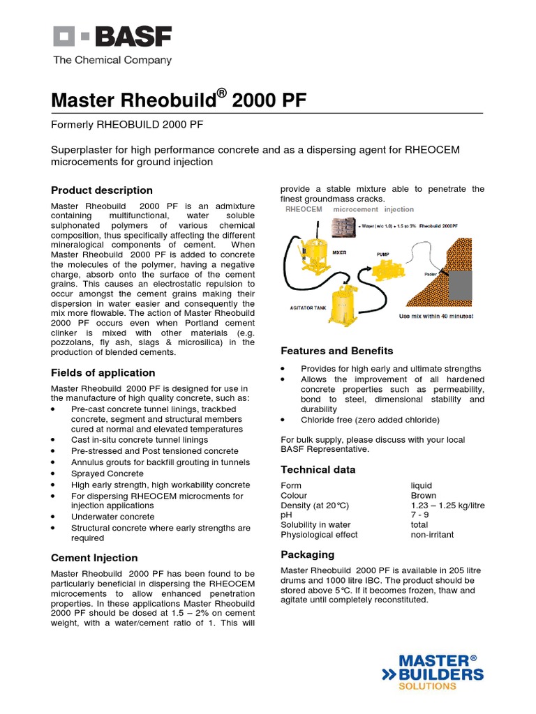 Rheobuild 2000PF | PDF | Concrete | Cement