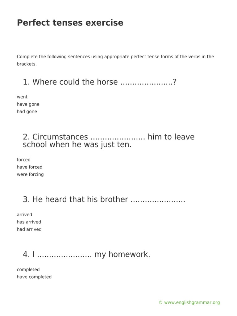 Perfect Tenses Exercise | PDF