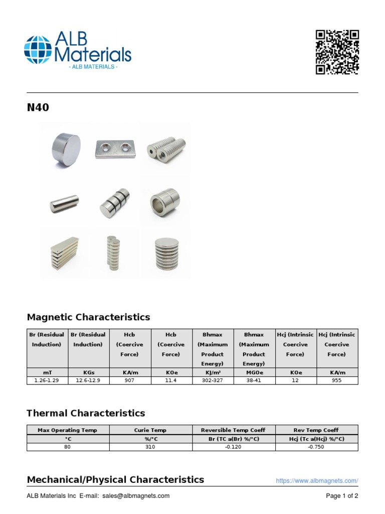 N40 Magnets Grades Data | PDF