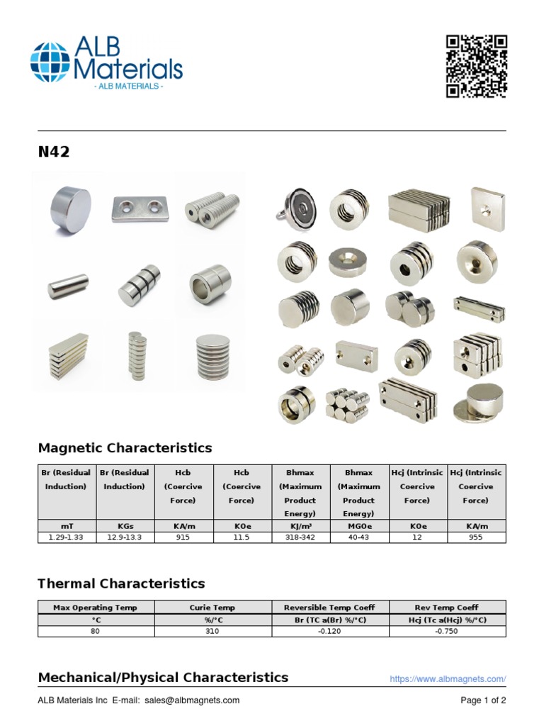 N42 Magnets Grades Data | PDF