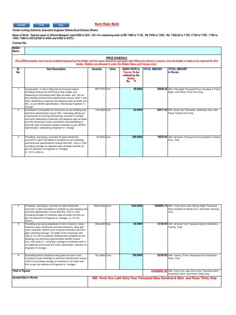 Item Rate Boq: Validate Print Help | PDF | Real Estate Law | Economic ...