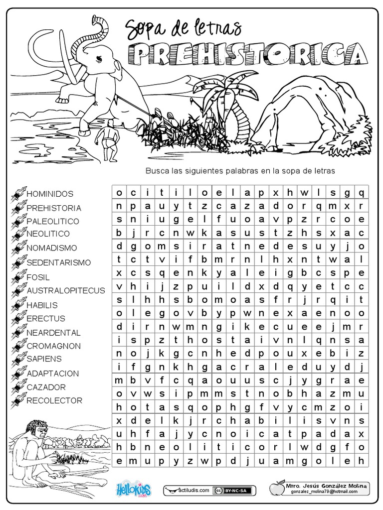 Prehistorica: Sopa de letras | pleistoceno | Paleolítico