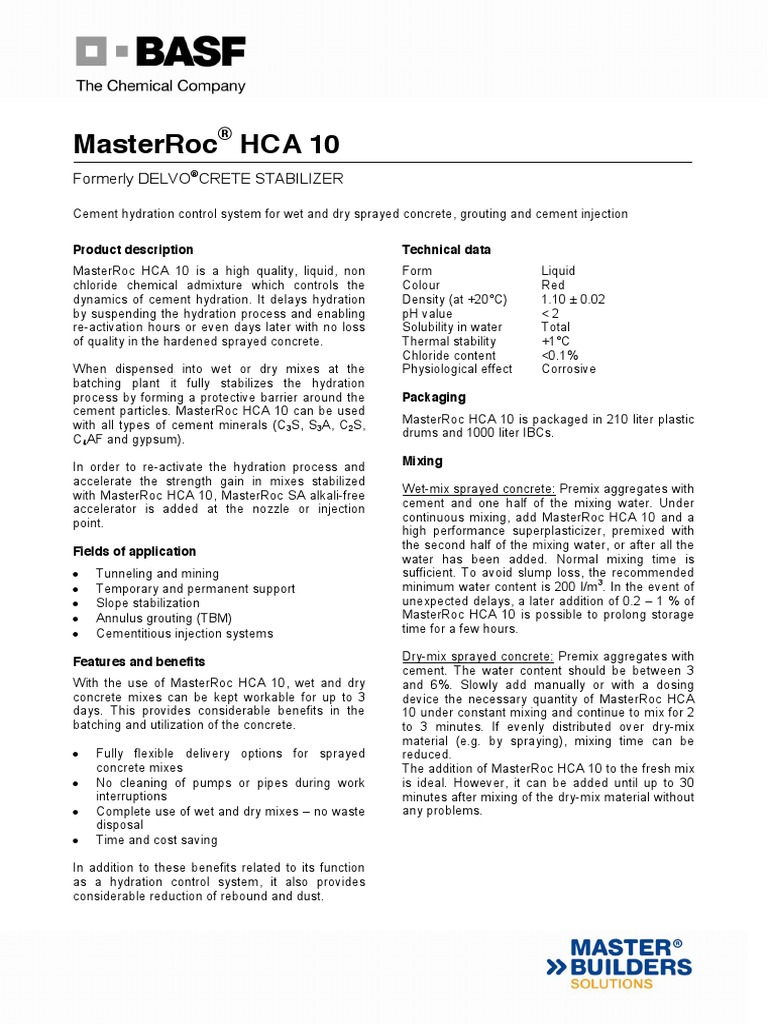 BASF MasterRoc® HCA 10 Tds PDF | PDF | Concrete | Cement