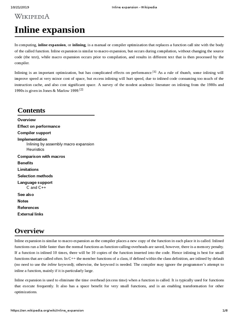 Inline Expansion - Wikipedia | PDF | Program Optimization | Subroutine