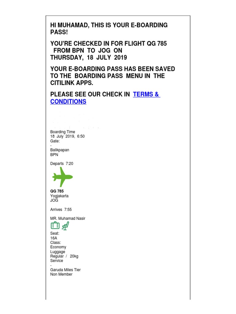 E-Boarding Pass for Citilink Flight | PDF